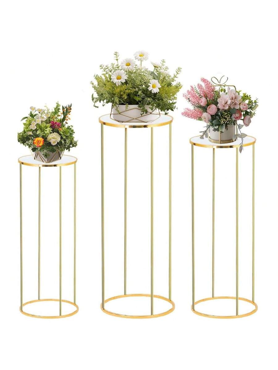 3Pcs Cylinder Stands For Party Gold Metal Cylinder Display Holder Cake ...