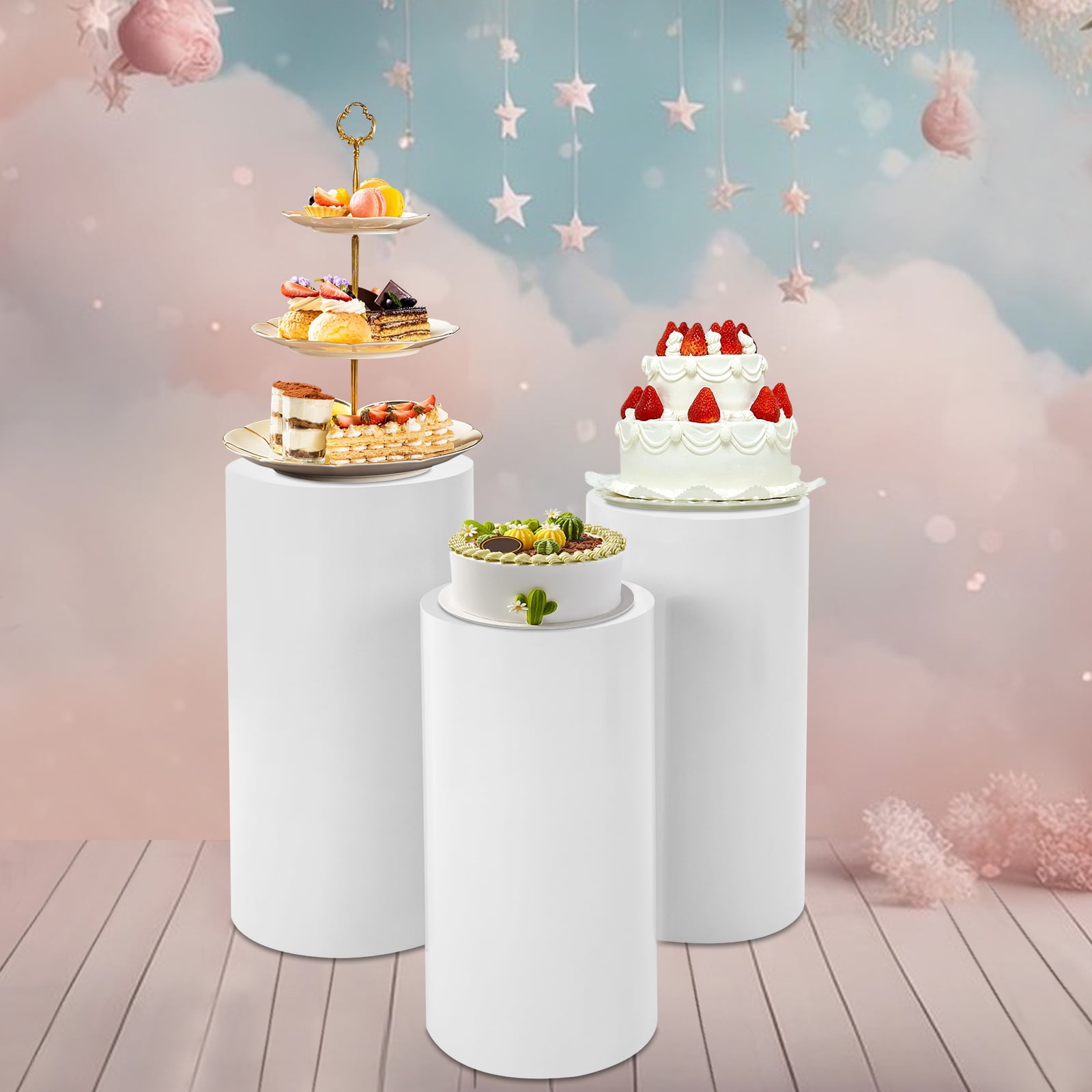 3Pcs Cylindrical Wedding Display Stand,White Elegant Design,50-60cm ...