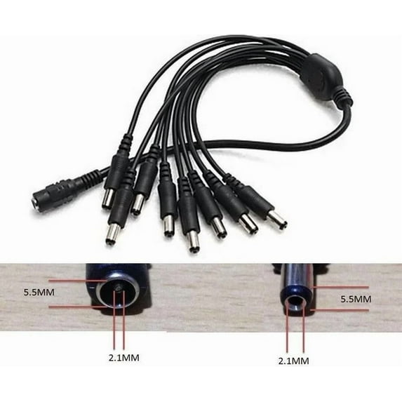 3Pcs Dc 1 Female To 8 Male Power Splitter Cable For Cctv Security ...