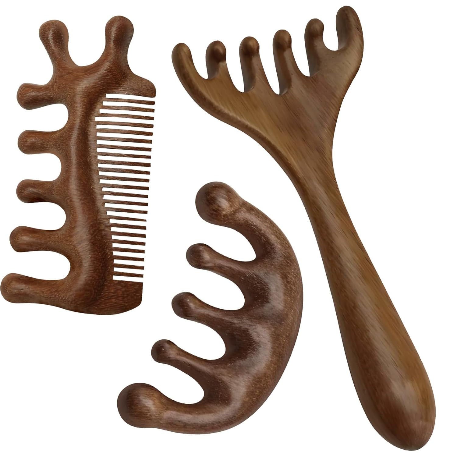 3Pcs Deer Antler Comb Half Circle Comb Tai Chi Fish, Head Massager ...