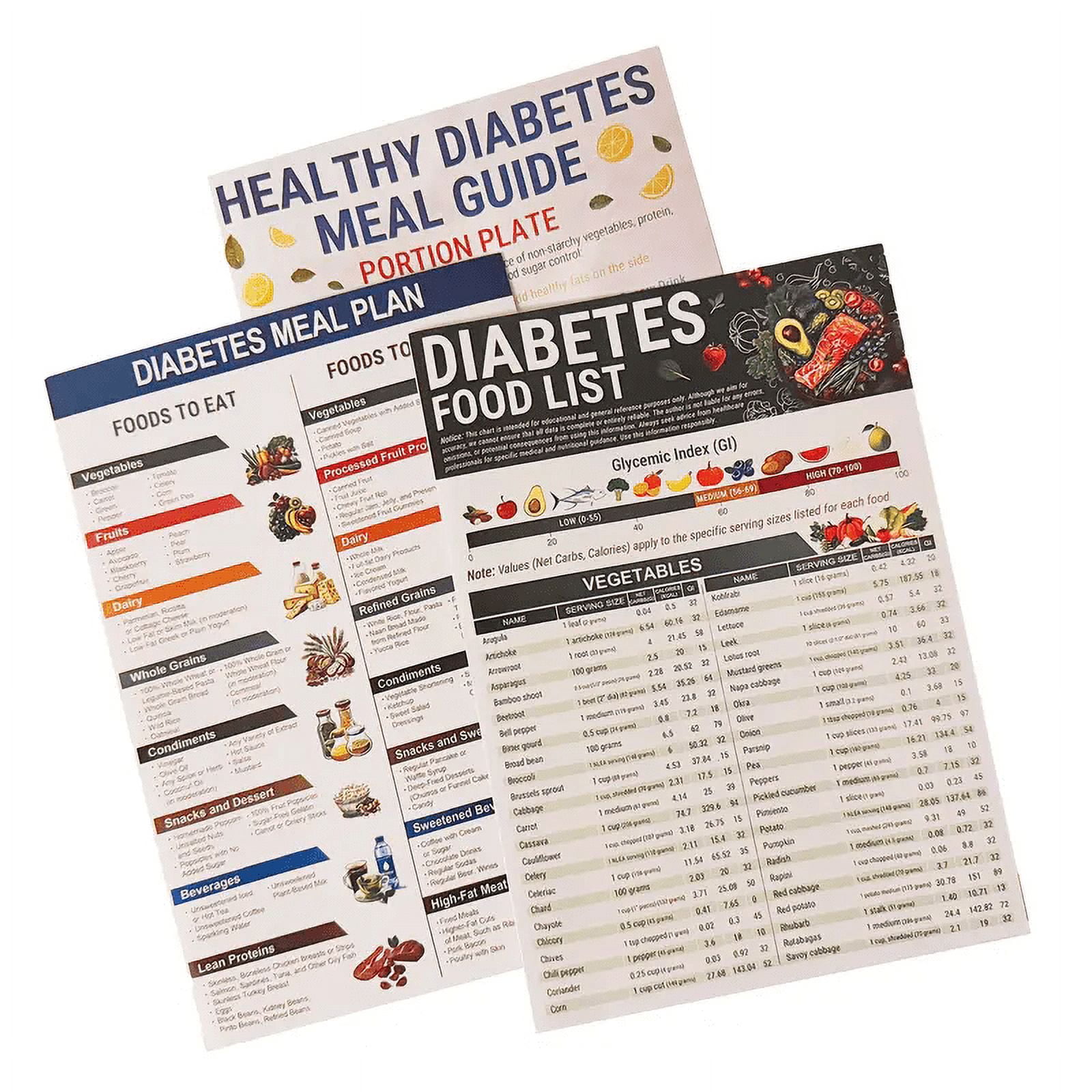 3Pcs Diabetes Food List Chart Meal Planner for Diabetics Food Book ...