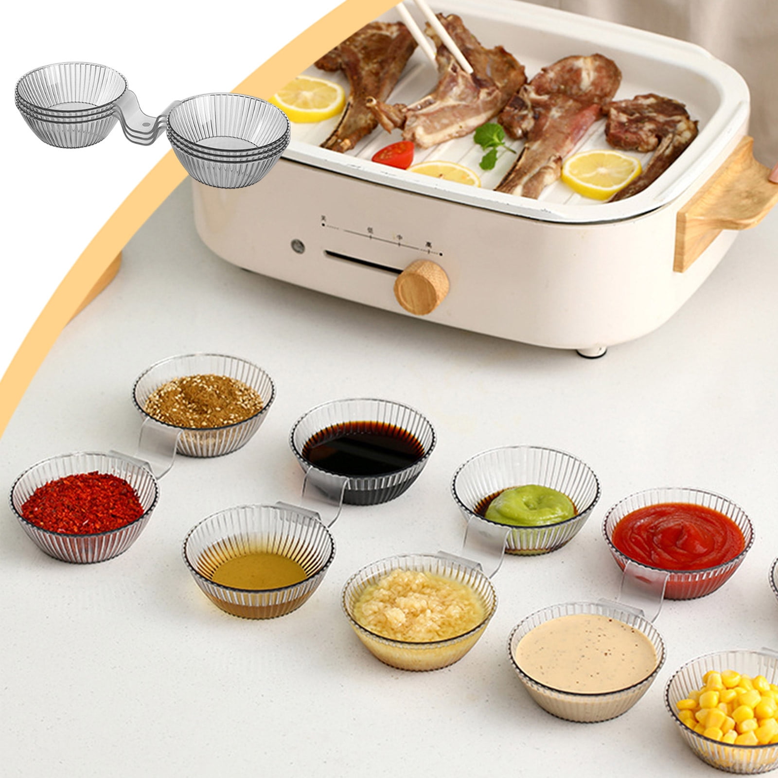 3Pcs Double Compartment Condiment Dishes, Outdoor BBQ Trays, Dipping ...