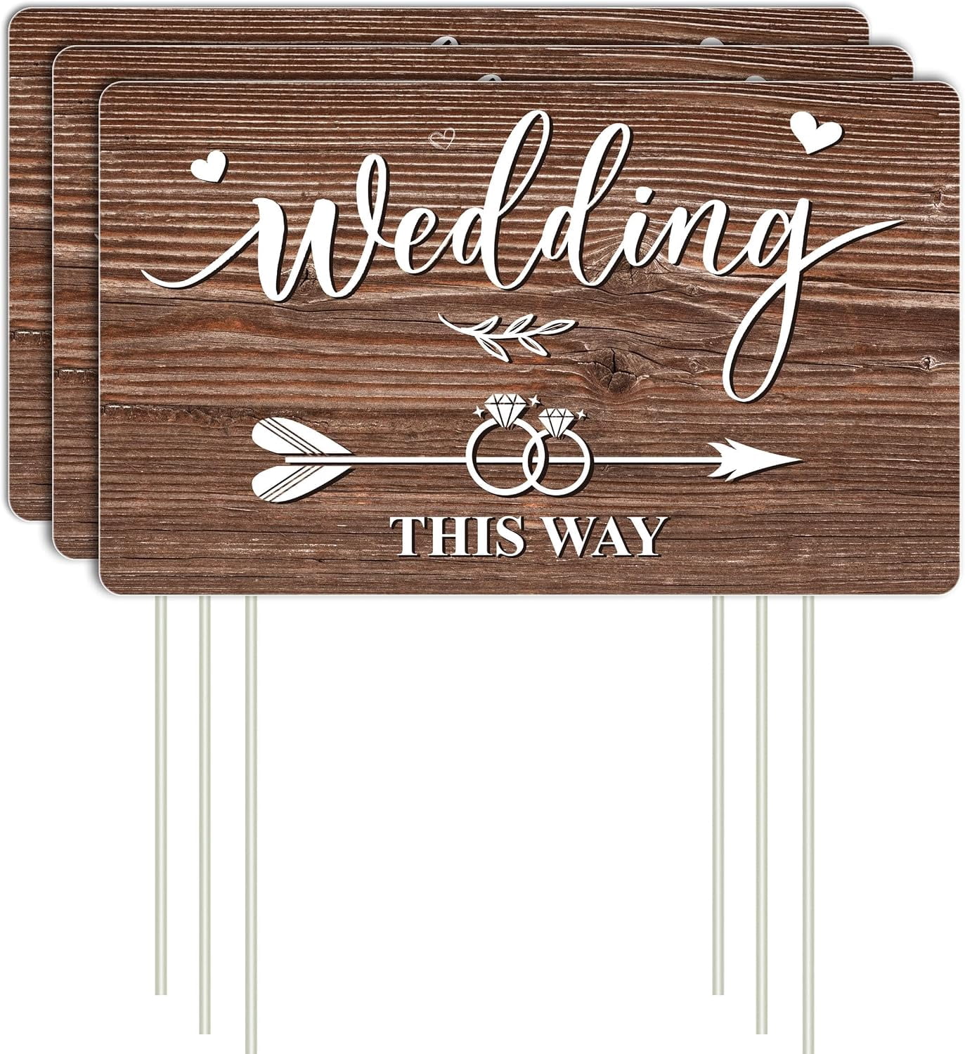 3Pcs Double Sided Wedding this Way Sign Corrugated Plastic Direction ...