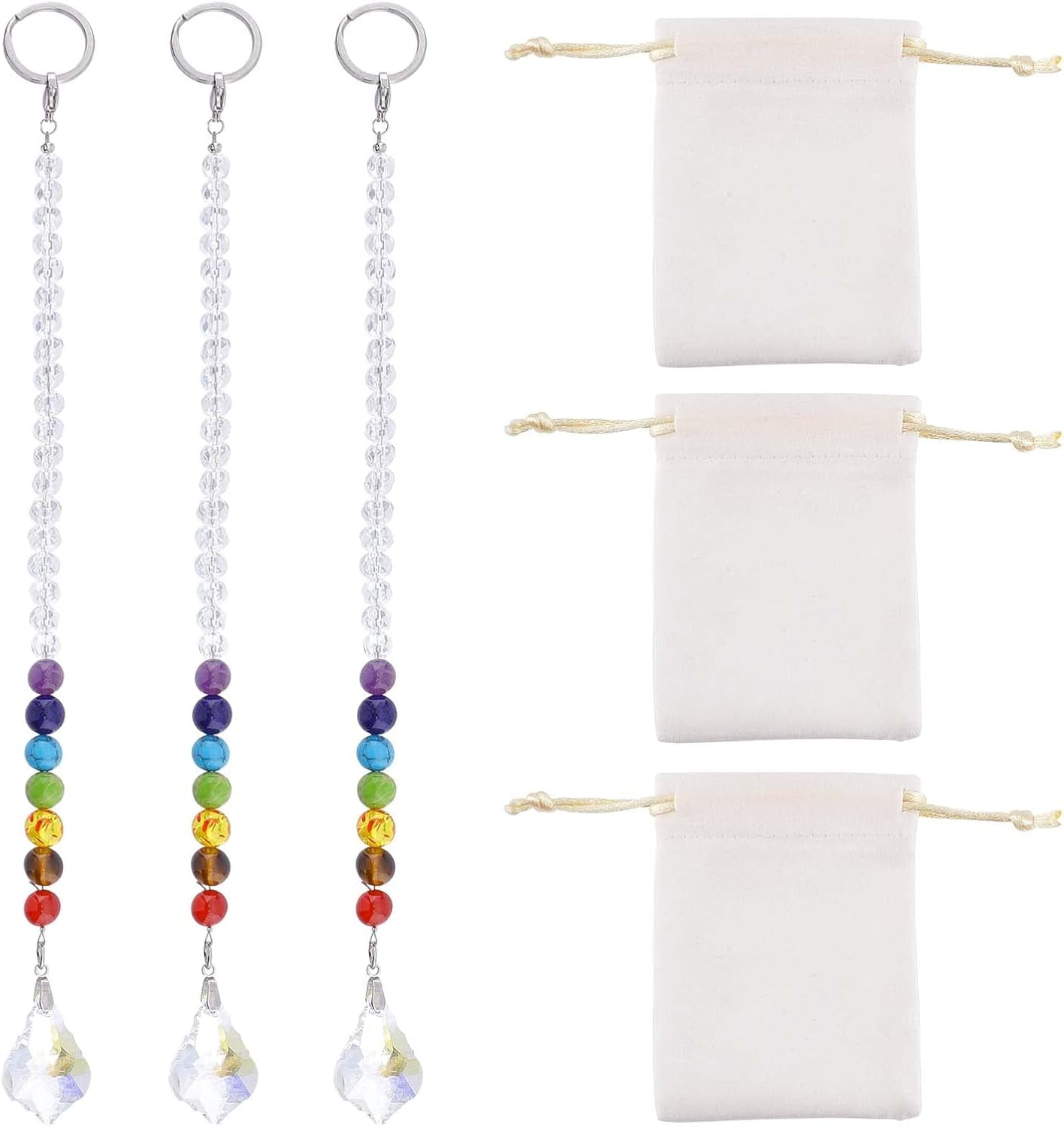 3Pcs Dowsing Pendulum Pendants Pendulums 24.5cm Healing Crystals Stone Pendulum with Split Key ...