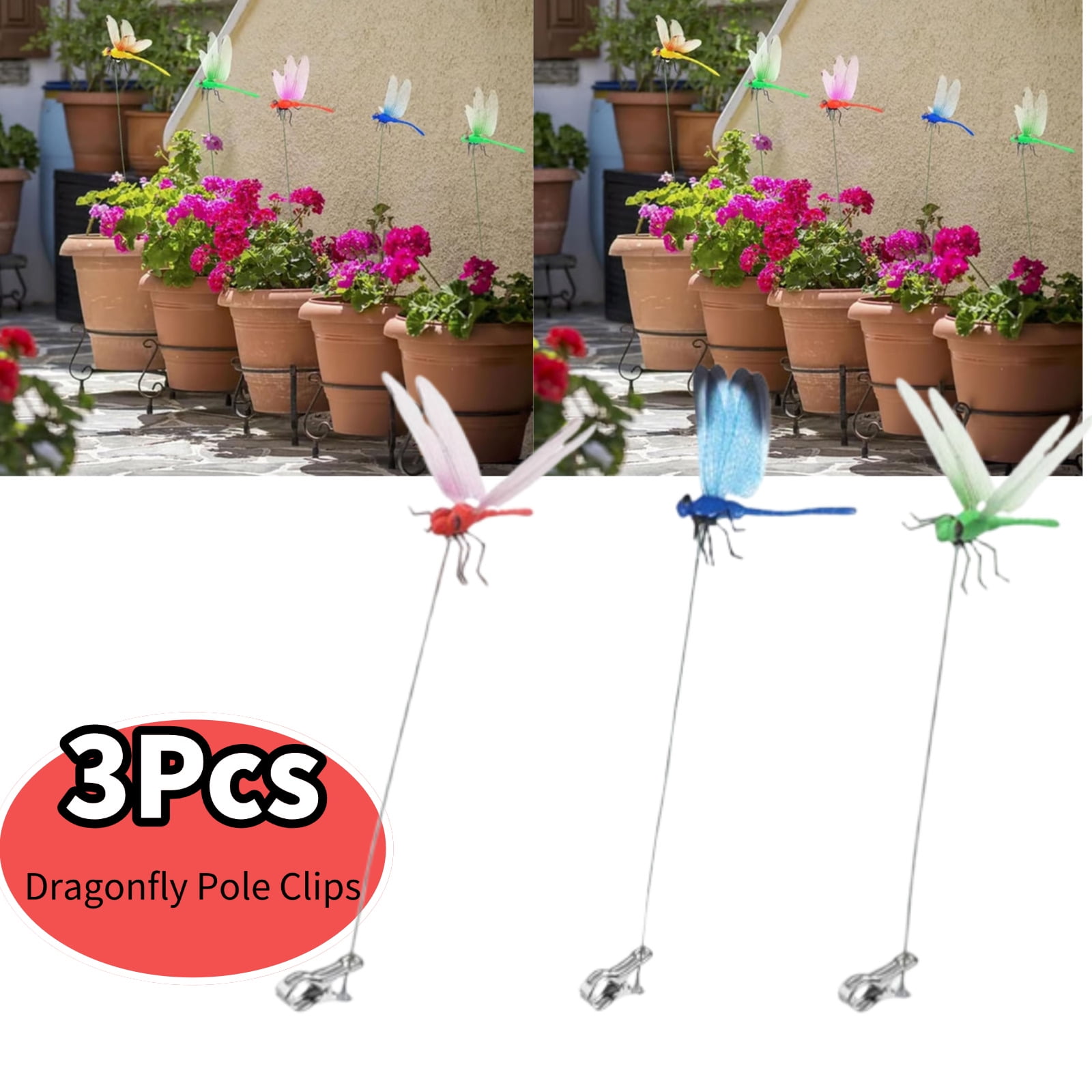 3Pcs Dragonfly Clip Bug Repellent, Artificial Dragonfly Pole Clips for ...