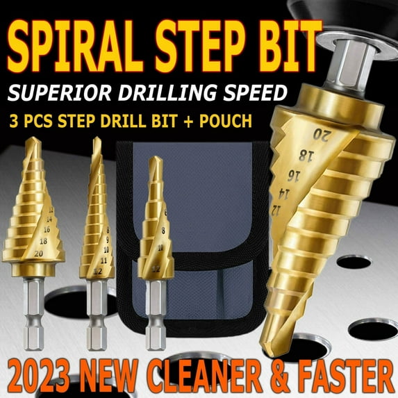 3Pcs Drill Bit Set Titanium HSS Steel Cone Step Quick Change 1/4" Shank ...