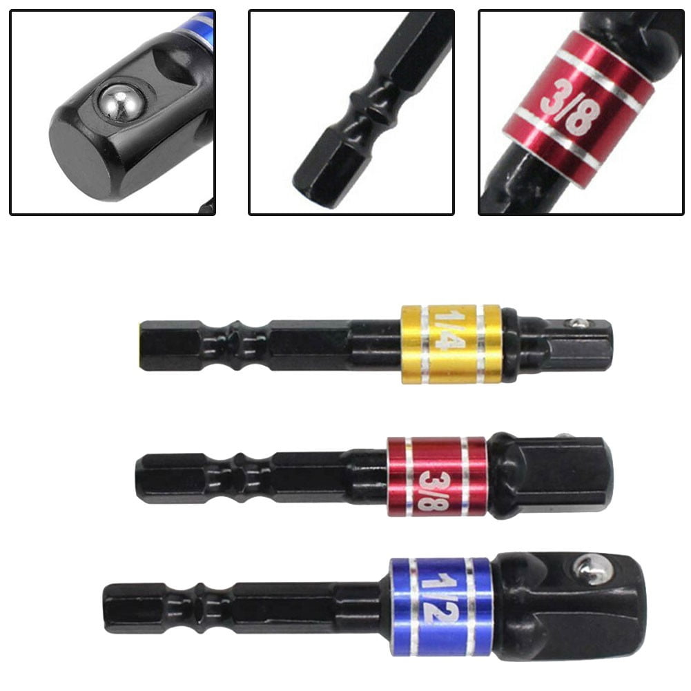 3Pcs Drill Socket Adapter Drill Extension Bar 1 4 3 8 1 2 Size Hex ...