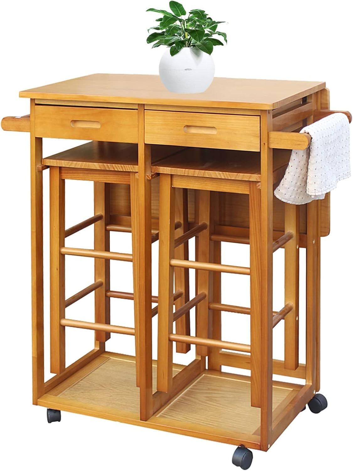 3Pcs Drop Leaf Table, Rolling Kitchen Tables for Small Spaces, Space ...