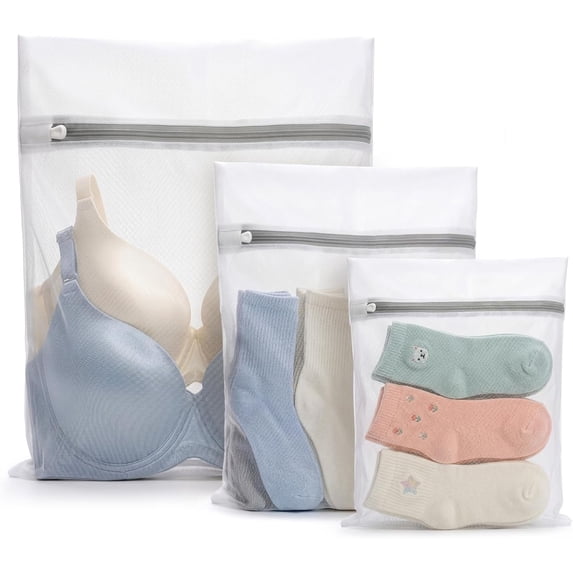 3Pcs Durable Fine Mesh Laundry Bags for Delicates with Zipper Closure ...