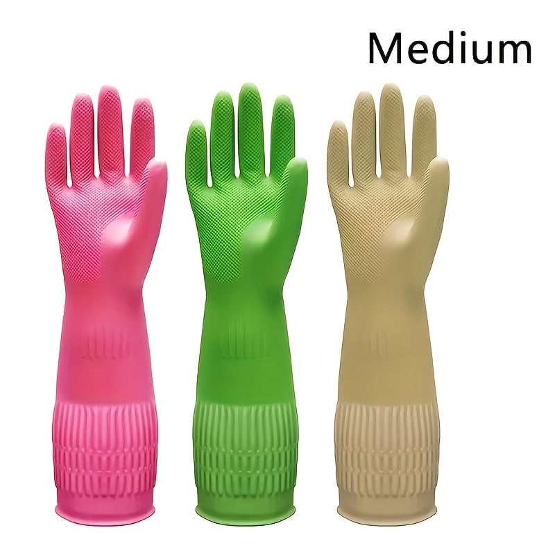 3Pcs Durable Silicone Cleaning Gloves, Long Dishwashing Gloves, Kitchen ...