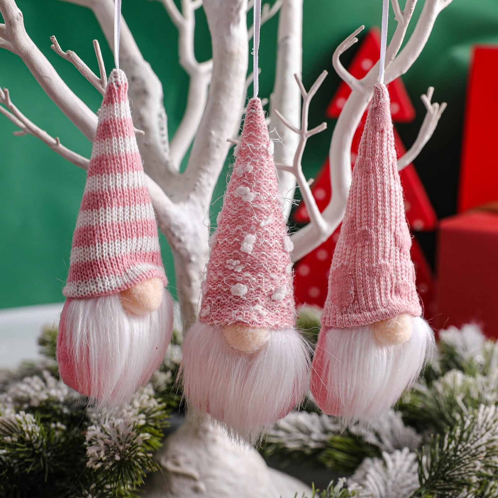 3Pcs Dwarf Shape Xmas Tree Ornament Pointed Hat Fabric Festival ...