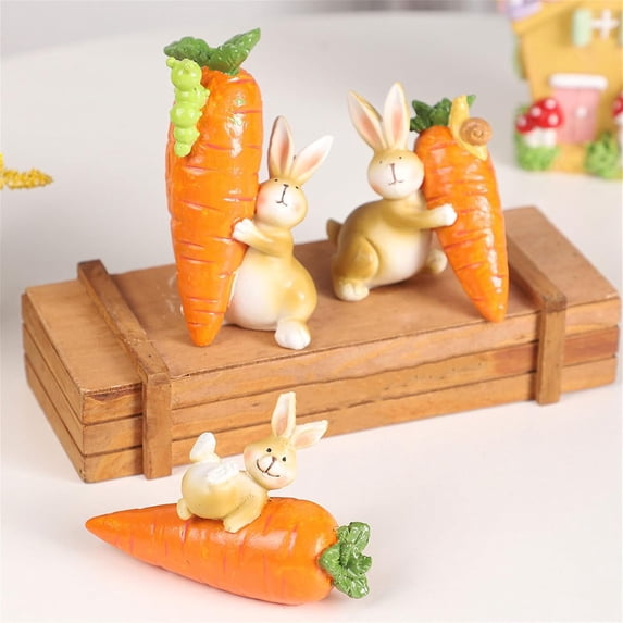 3Pcs Easters Bunnies Holding Carrot Resins Statues Cartoon Rabbits ...