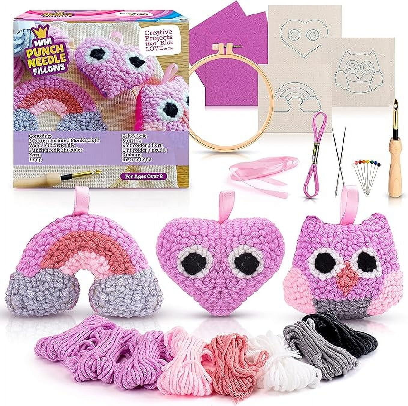 3Pcs of Embroidery Punch Needle kit for Kids Mini Pillows Googly Heart ...