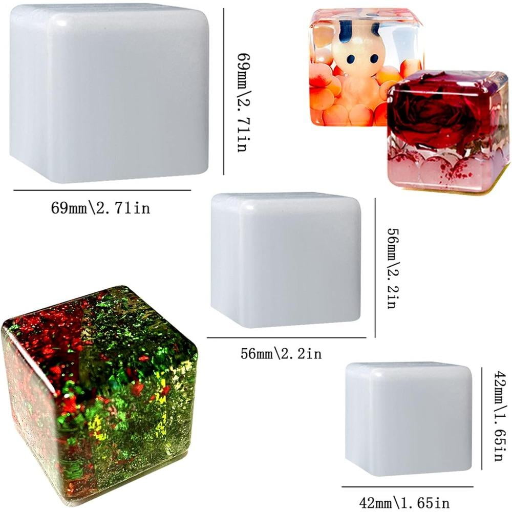 3Pcs Epoxy Resin Cube Molds, Deep Square Silicone Molds for Home ...