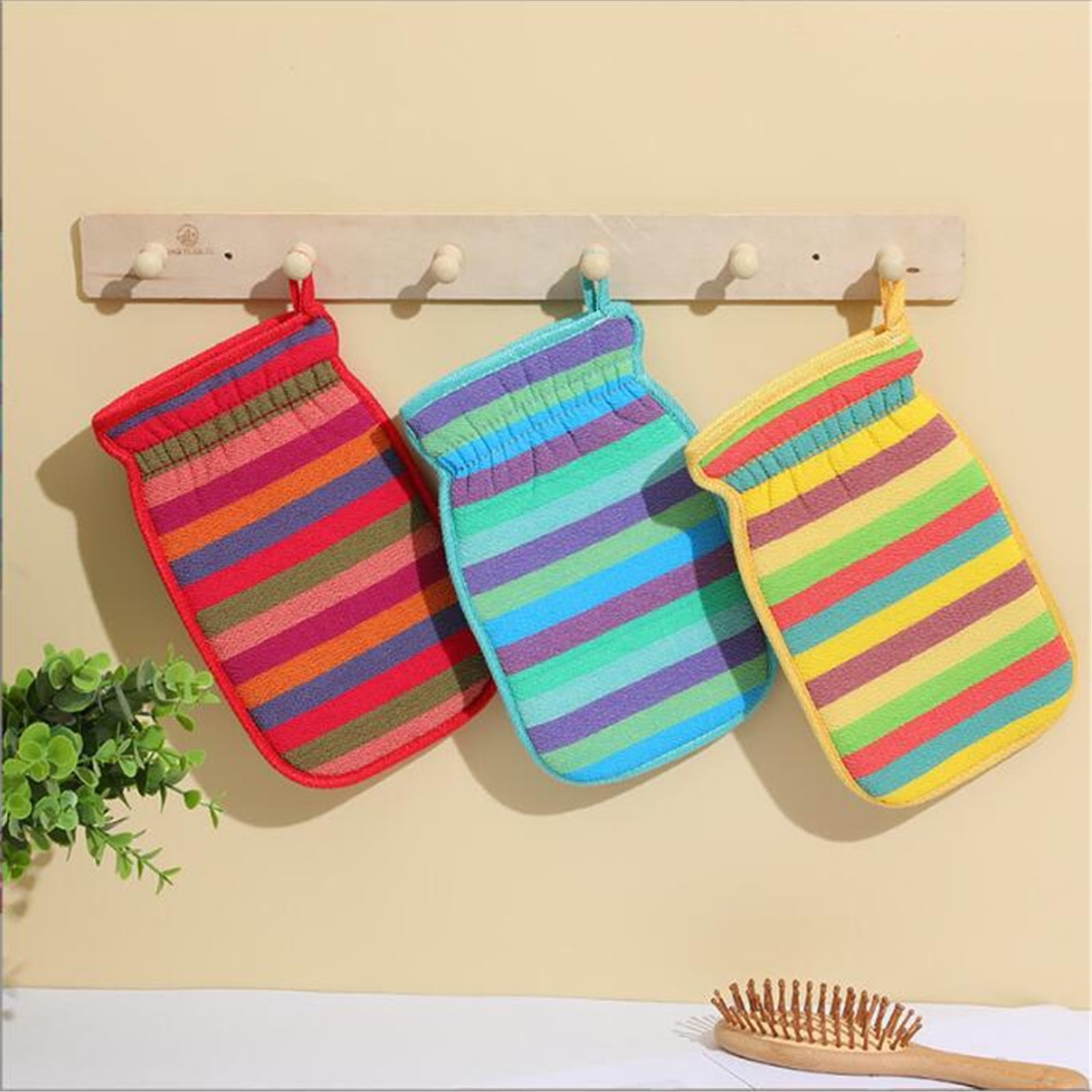 3Pcs Exfoliating Bath Gloves Yannianjz Double Sided Thick Striped Bath ...