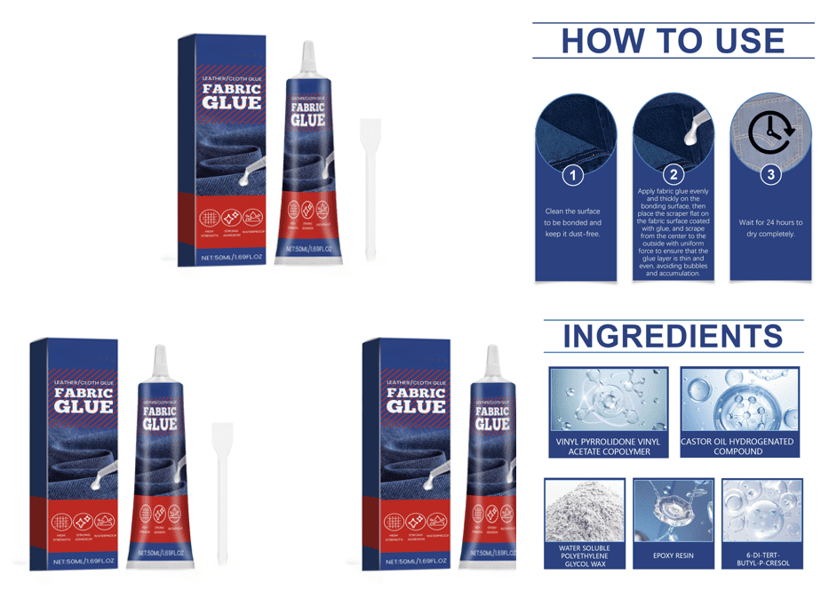 3Pcs Fabric Glue Permanent, 1.69 oz Professional Fabric Repair Glue ...