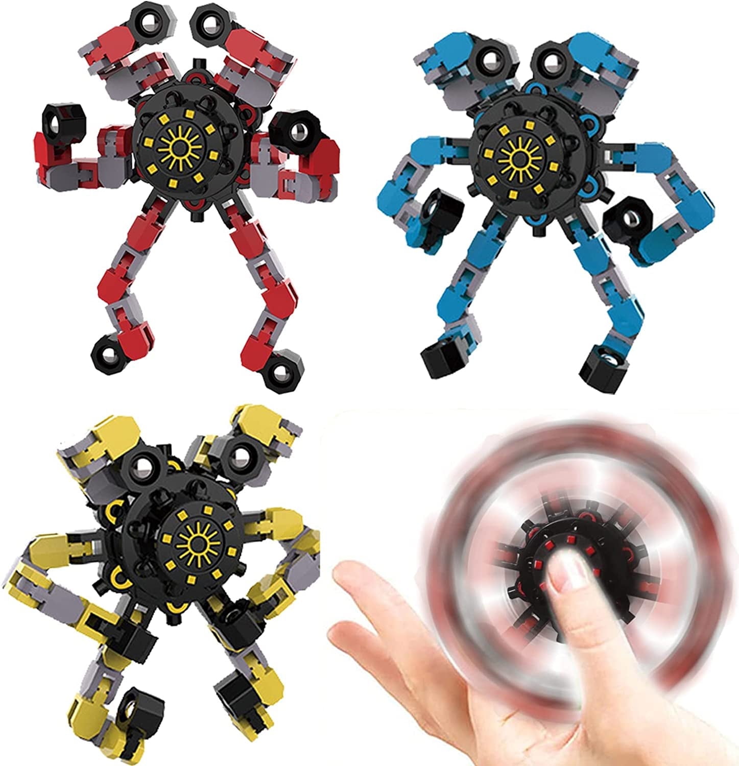 3Pcs Fidget Spinners,DIY Deformable Robot Fingertip Toys ,Decompression ...