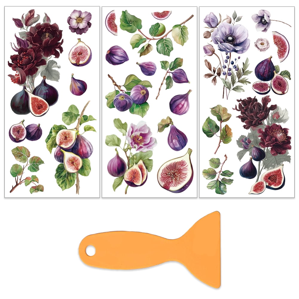 3Pcs Figs Flower Rub on Transfers for Furniture and Crafts 6x12 Inch ...