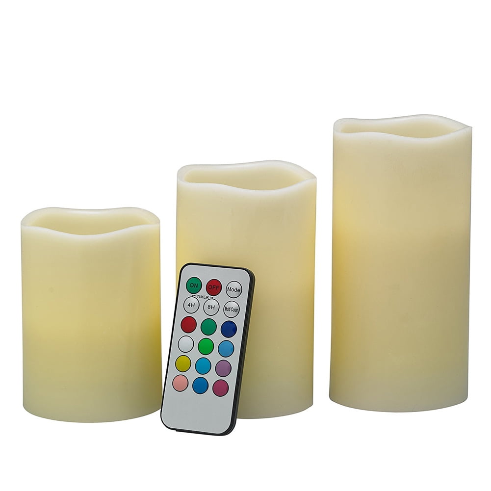 3Pcs Flameless LED Candles Flickering Color Changing Candle Lights ...
