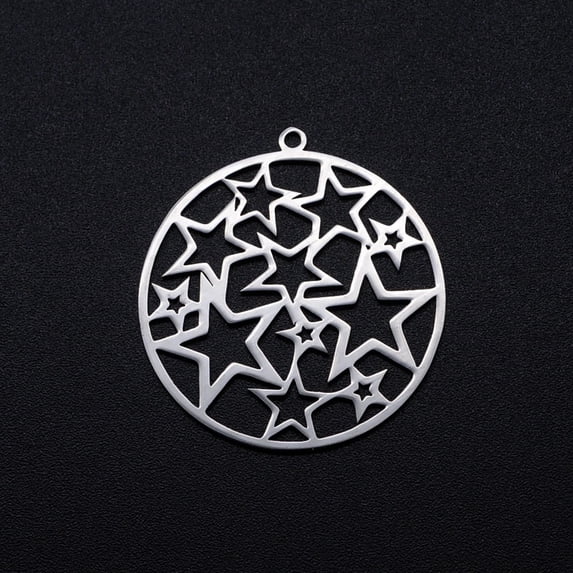 3Pcs Flat Round with Hollow Star Charms 201 Stainless Steel Filigree ...
