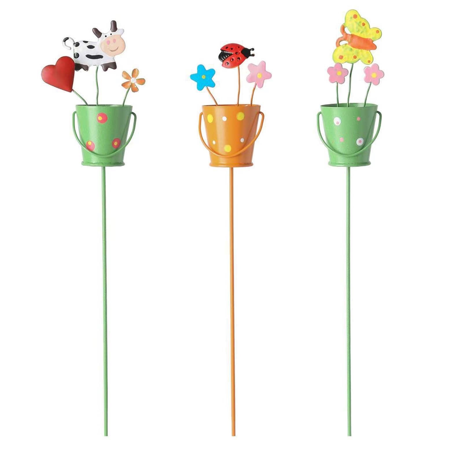 3Pcs Floral Garden Stake Picks Metal Plant Pick, for Pot Plant Potted ...
