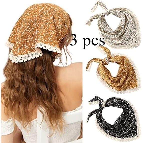 3Pcs Floral Head Scarf, Chiffon Hair Bandanas Kerchief, Vintage Boho ...