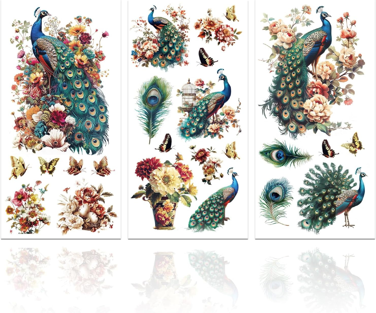 3Pcs Flower Peacock Furniture Transfer 6x12inch Butterfly Vase Rub on ...