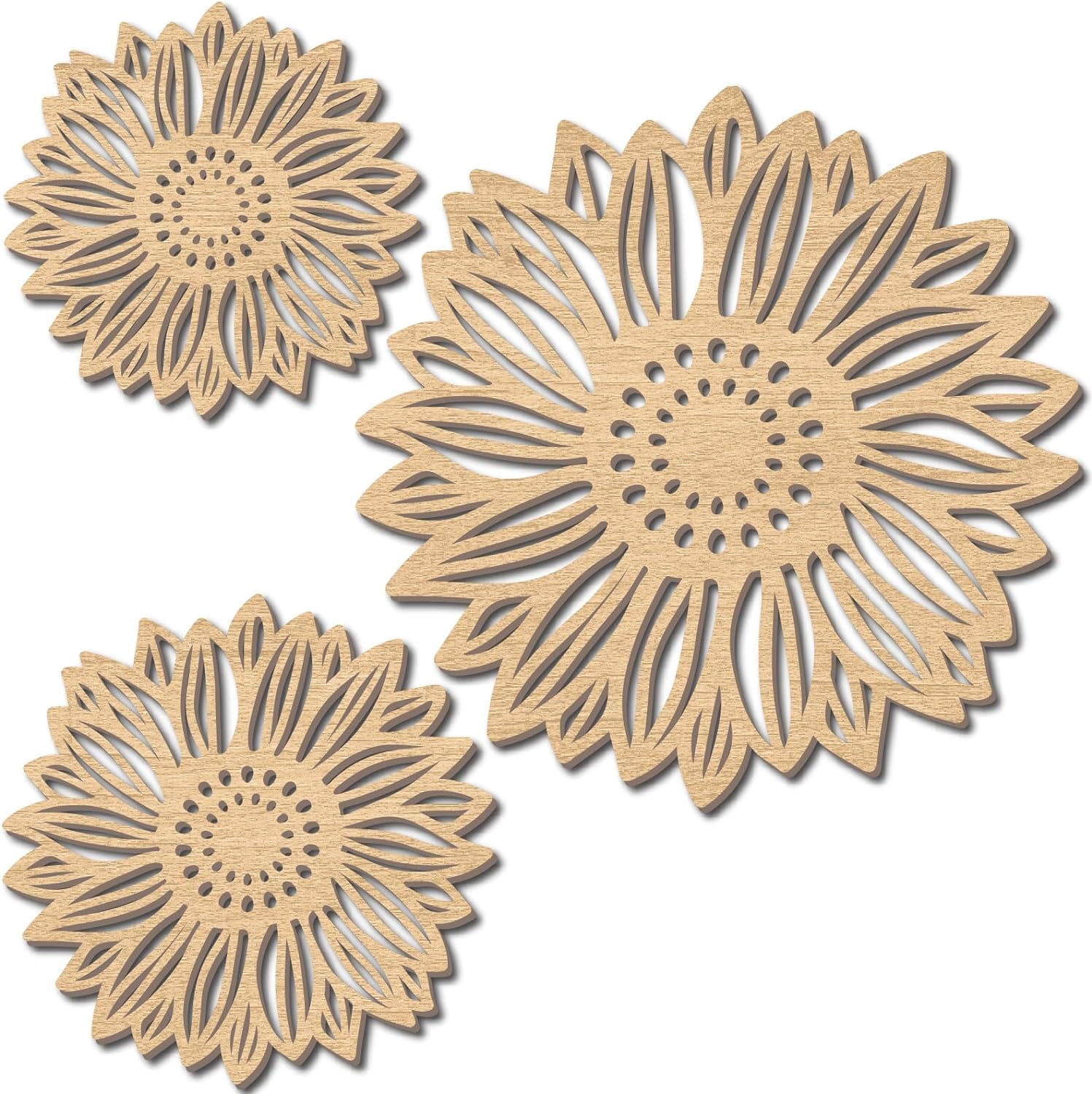 3Pcs Flowers Wood Wall Decor Wooden Sunflower Wall Art Decoration ...