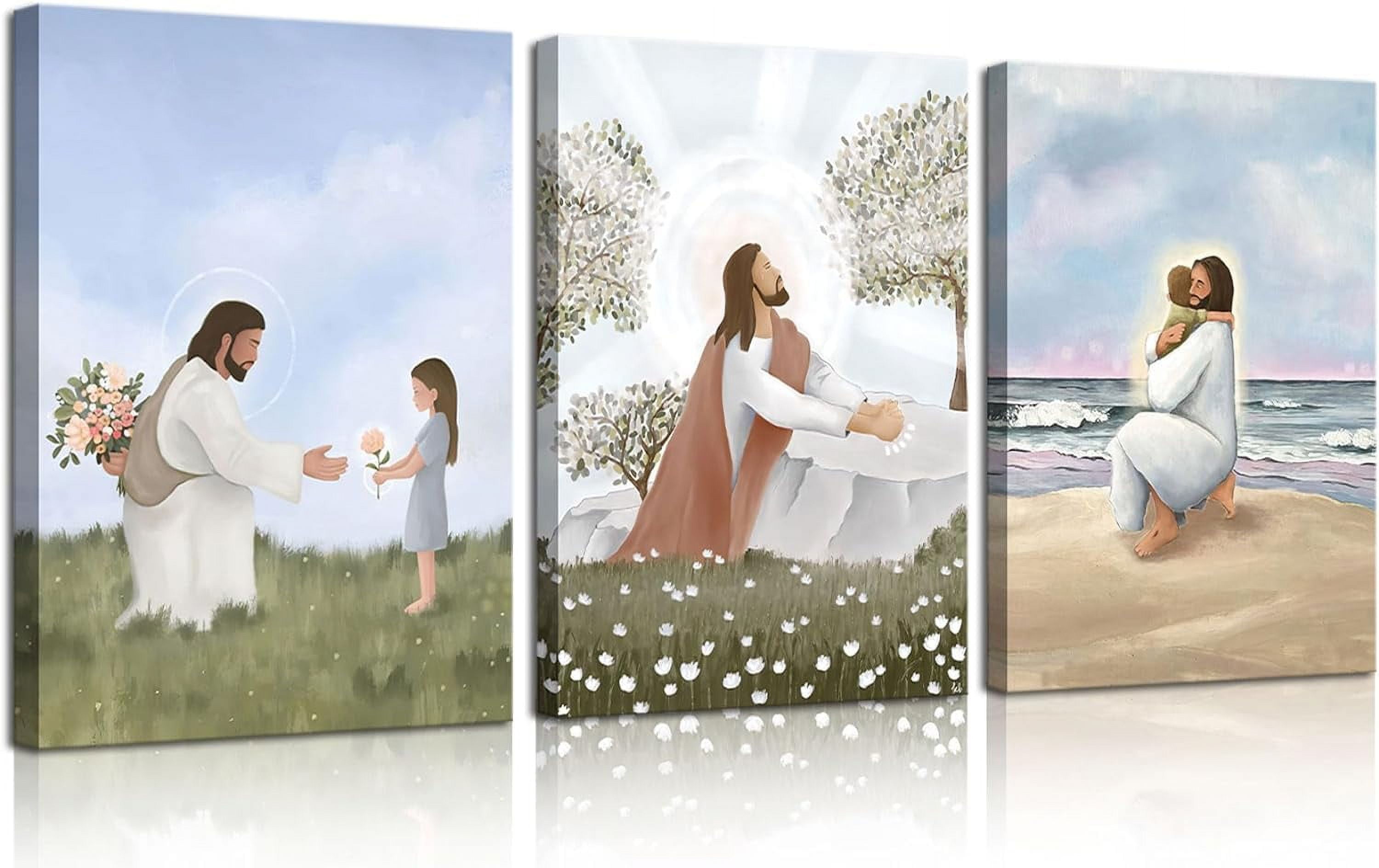 3Pcs Framed Minimalist Jesus Wall Art, Christian Jesus and Child Canvas ...