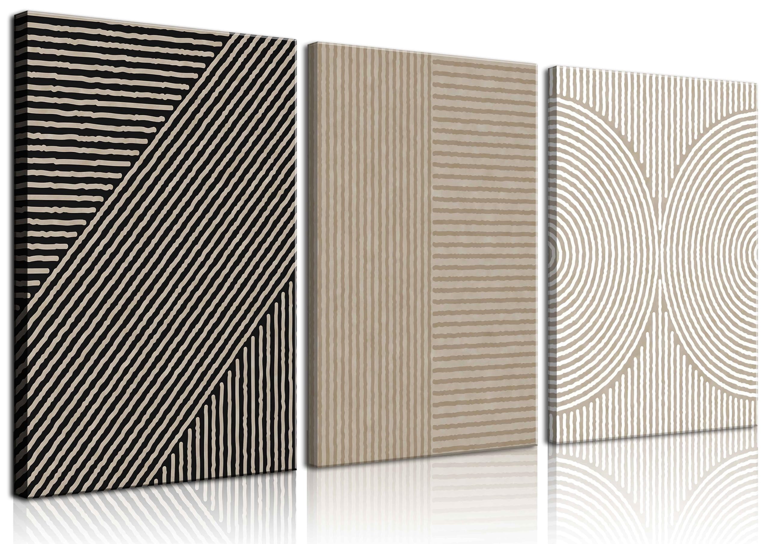 3Pcs Framed Modern Neutral Abstract Wall Art Boho Minimalist Line ...