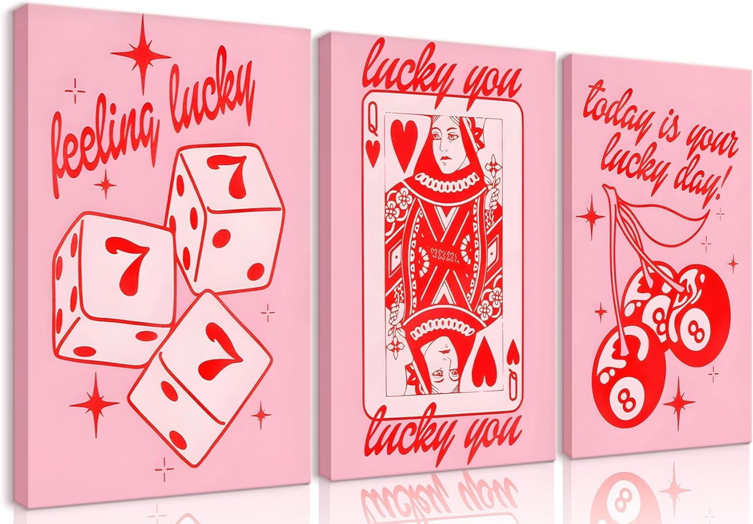 3Pcs No Framed Pink Lucky You Canvas Wall Art Pink Dice wall Decor ...