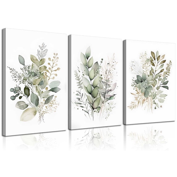 3Pcs Framed Watercolor Botanical Wall Art Sage Green Boho Floral Canvas ...