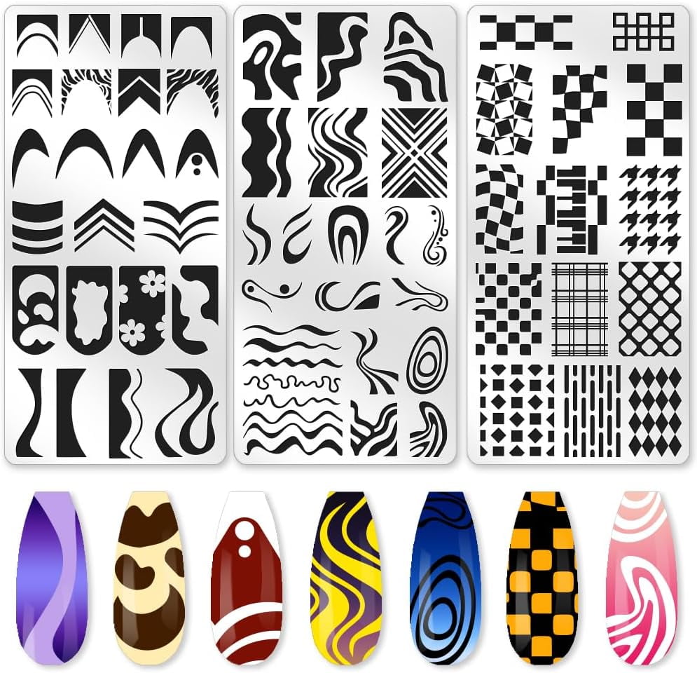 3Pcs French Border Plaid Nail Stamping Plate Floral Nail Stamping ...