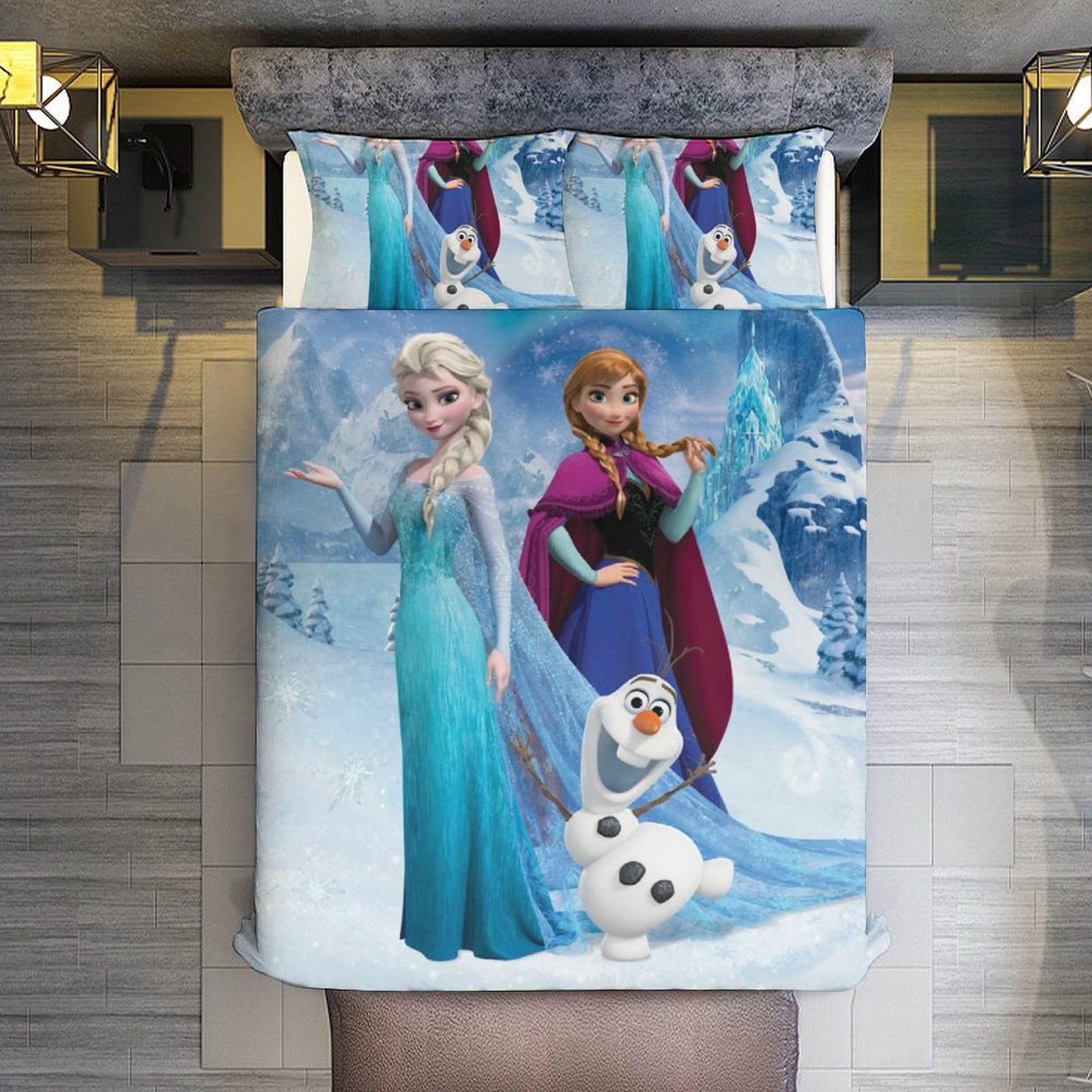 3Pcs Frozen-Anna And Elsa Snowflakes Duvet Cover with 2 Pillowcases for ...