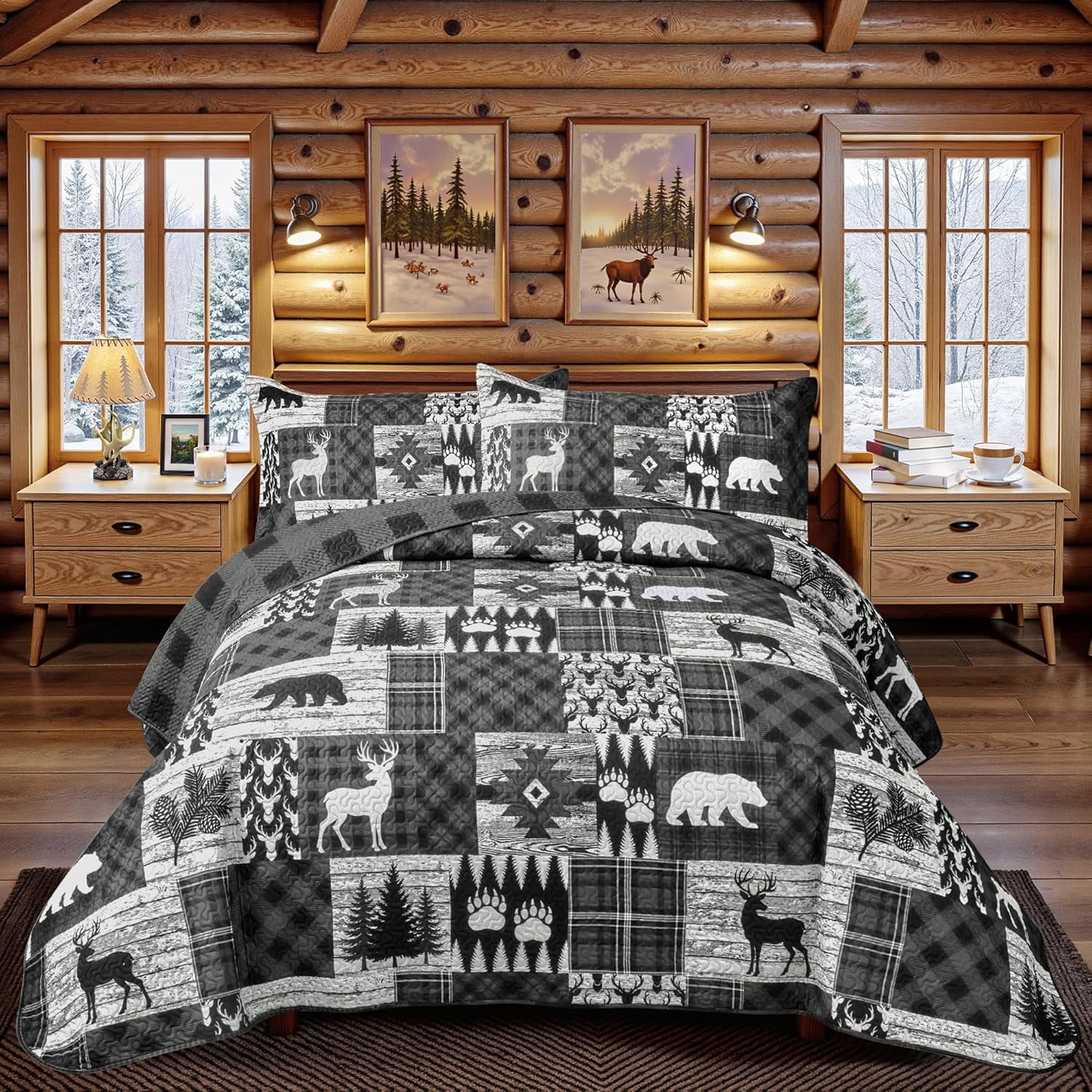 3Pcs Full Queen Grey Rustic Reversible Quilt Bedding Set - Walmart.com
