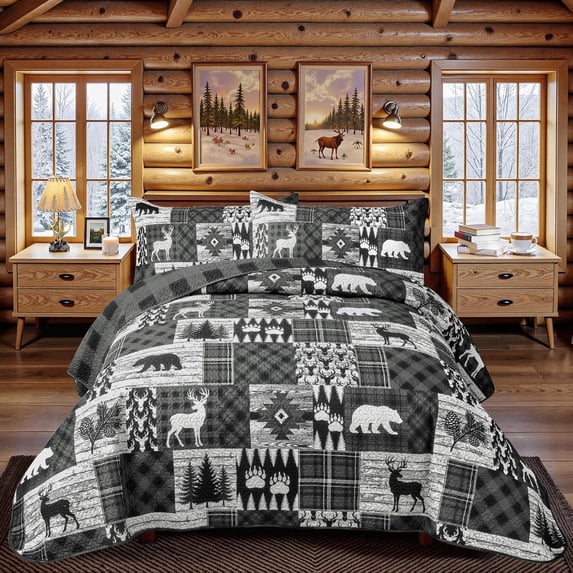 3Pcs Full Queen Grey Rustic Reversible Quilt Bedding Set - Walmart.com