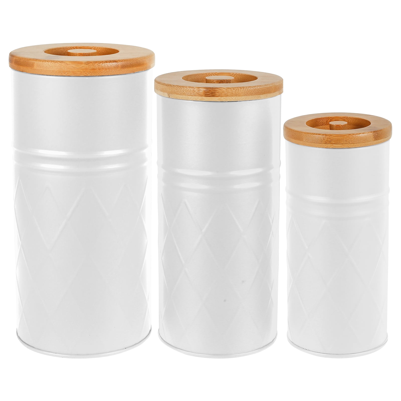 3Pcs Galvanized Iron Kitchen Canister With Wood Lid Grid Textured ...