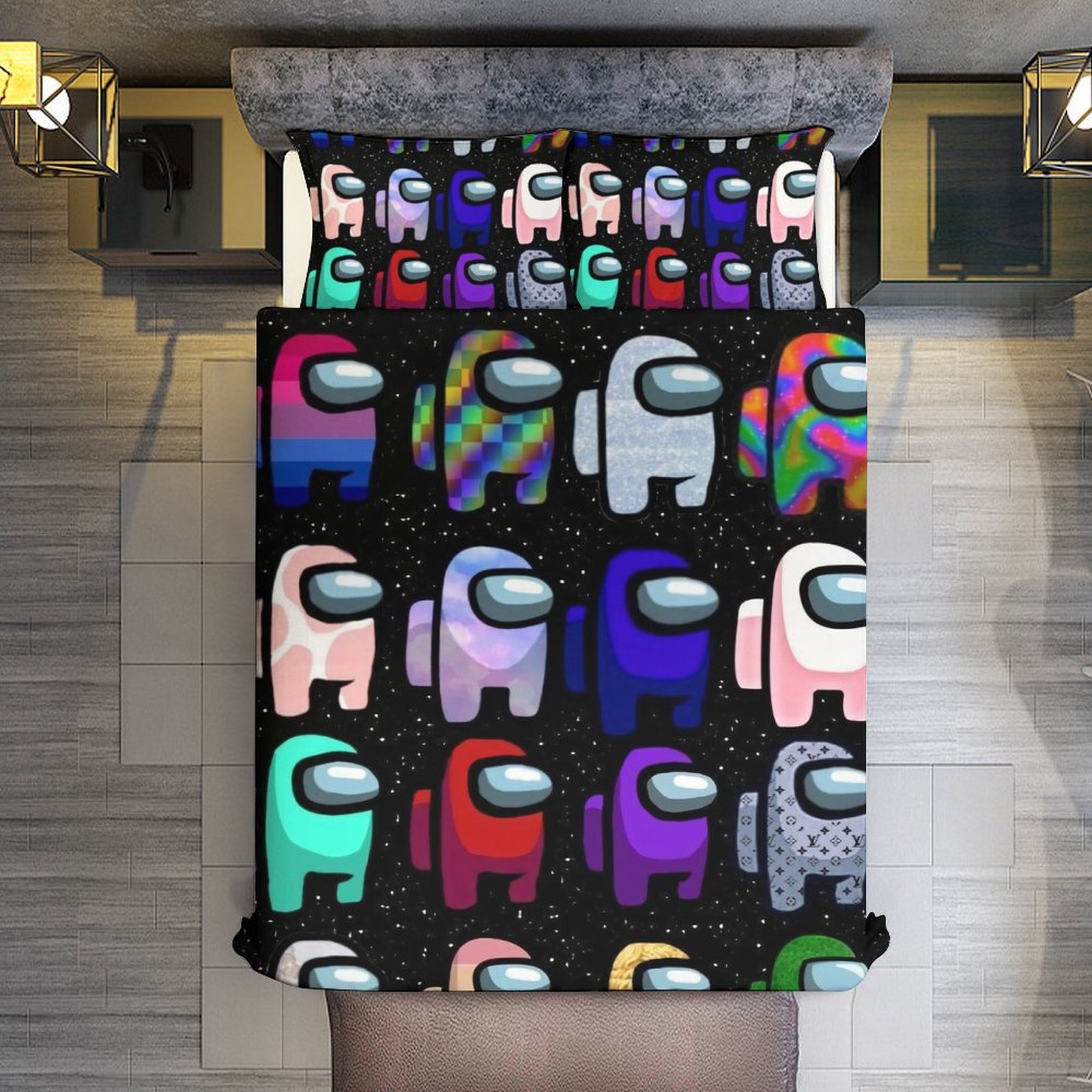 3Pcs Gaming Among-Us Duvet Cover with 2 Pillowcases for Teens Girls ...