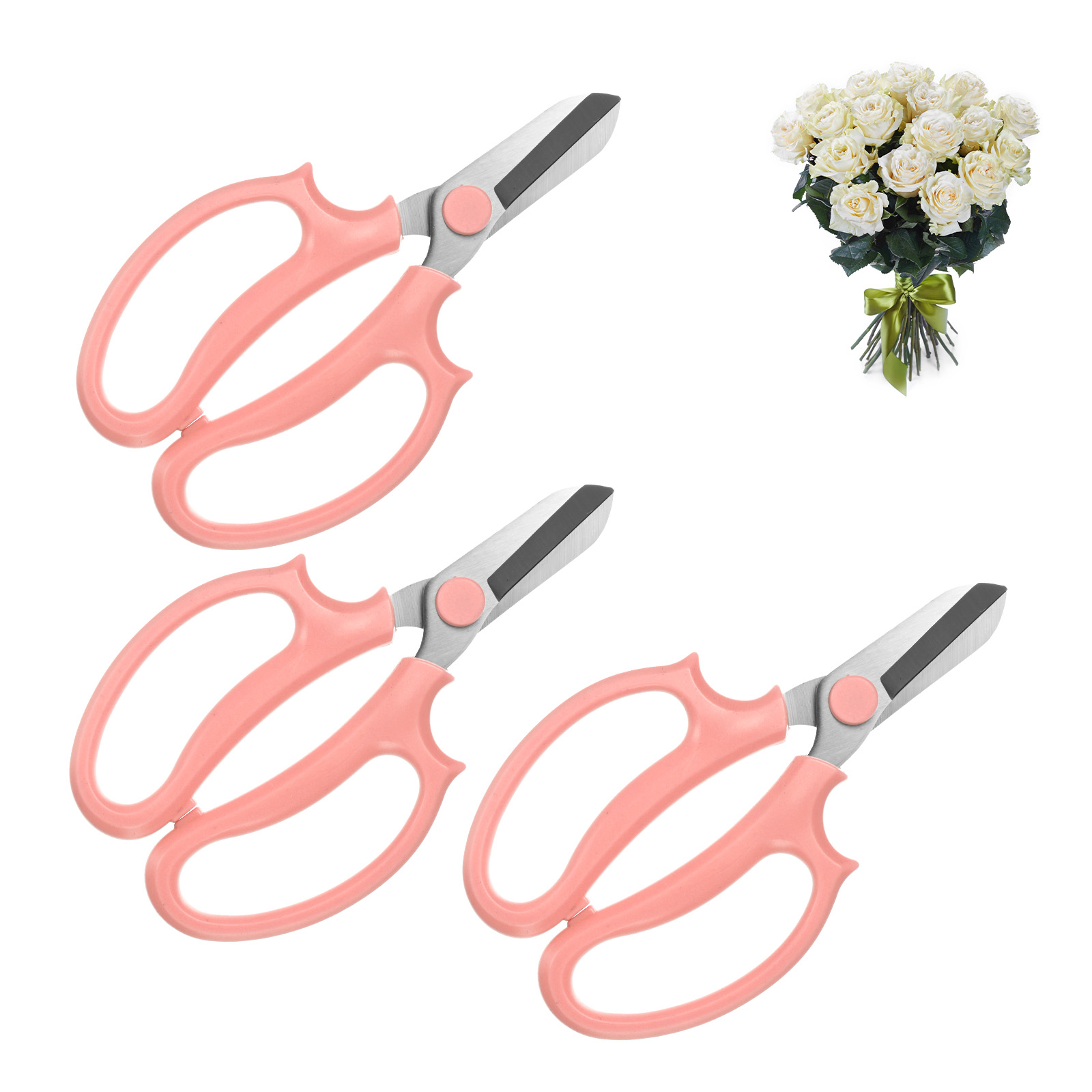 3Pcs Garden Flower Scissor, 18cm Stainless Steel Floral Shear Round ...