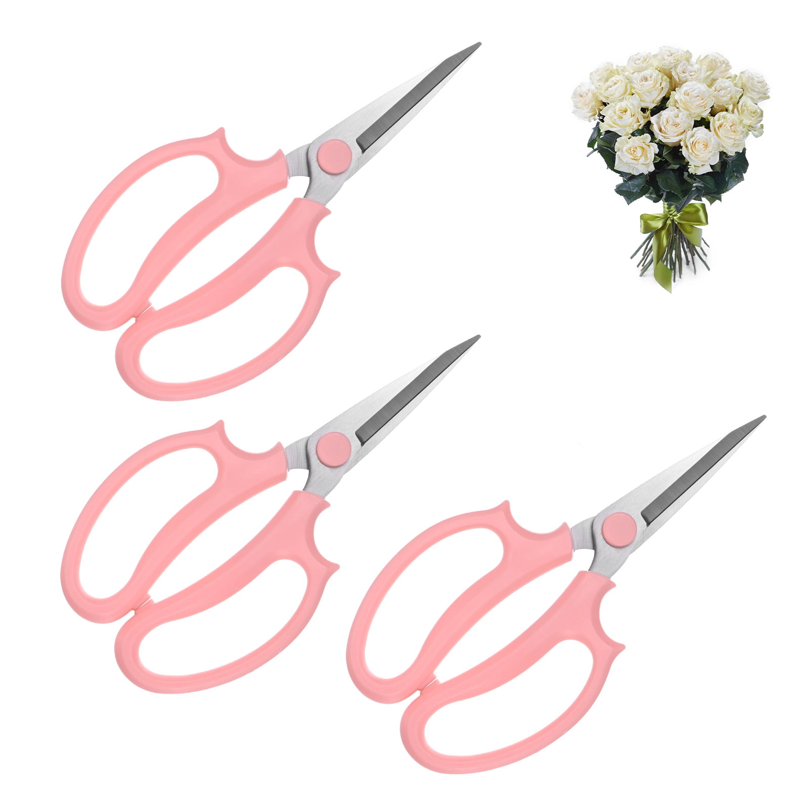 3Pcs Garden Flower Scissor, 20cm Stainless Steel Floral Shear Pointed ...