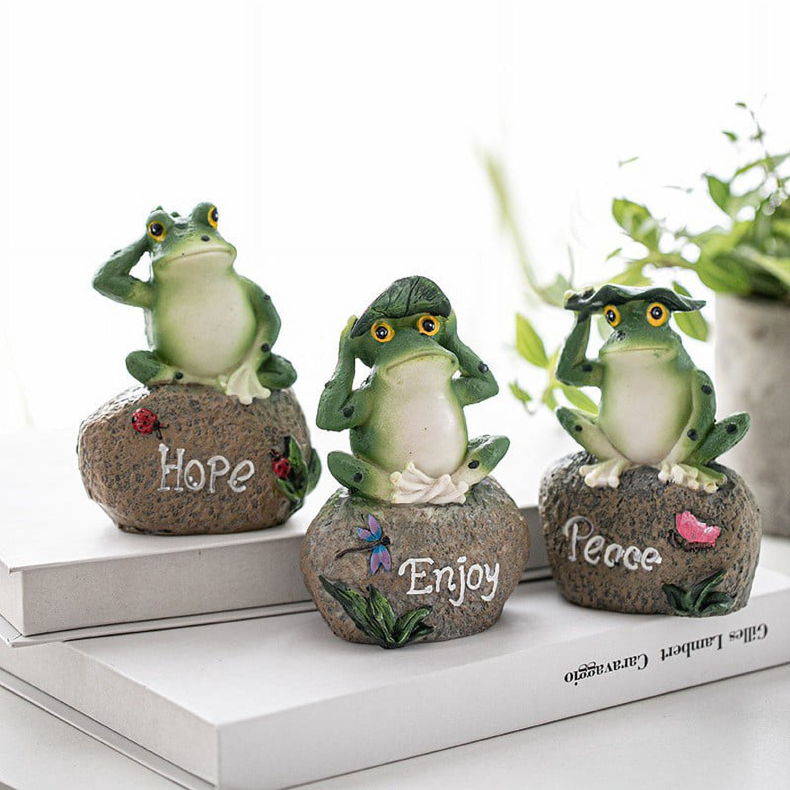 3Pcs Garden Frog Statues, 5 Inch Resin Hope/Enjoy/Peace Frogs on Stone ...