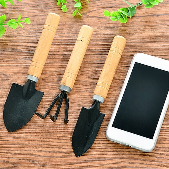 3Pcs Garden Tool Set, Mini Shovel Rake Spade with Wooden Handle, Bonsai ...