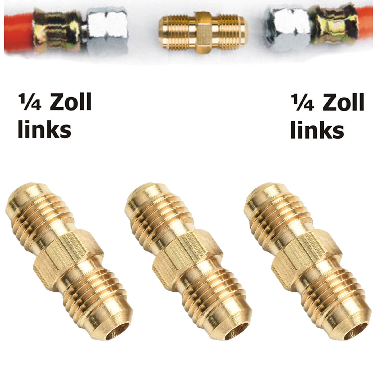 3Pcs Gas Hose Connector 1/4\\\\\\\" Brass Left Double Nipple Coupling ...