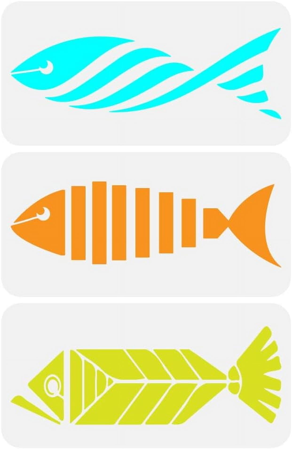 3Pcs Geometric Fish Painting Stencil 11.8x5.9inch Reusable Pinstripe ...