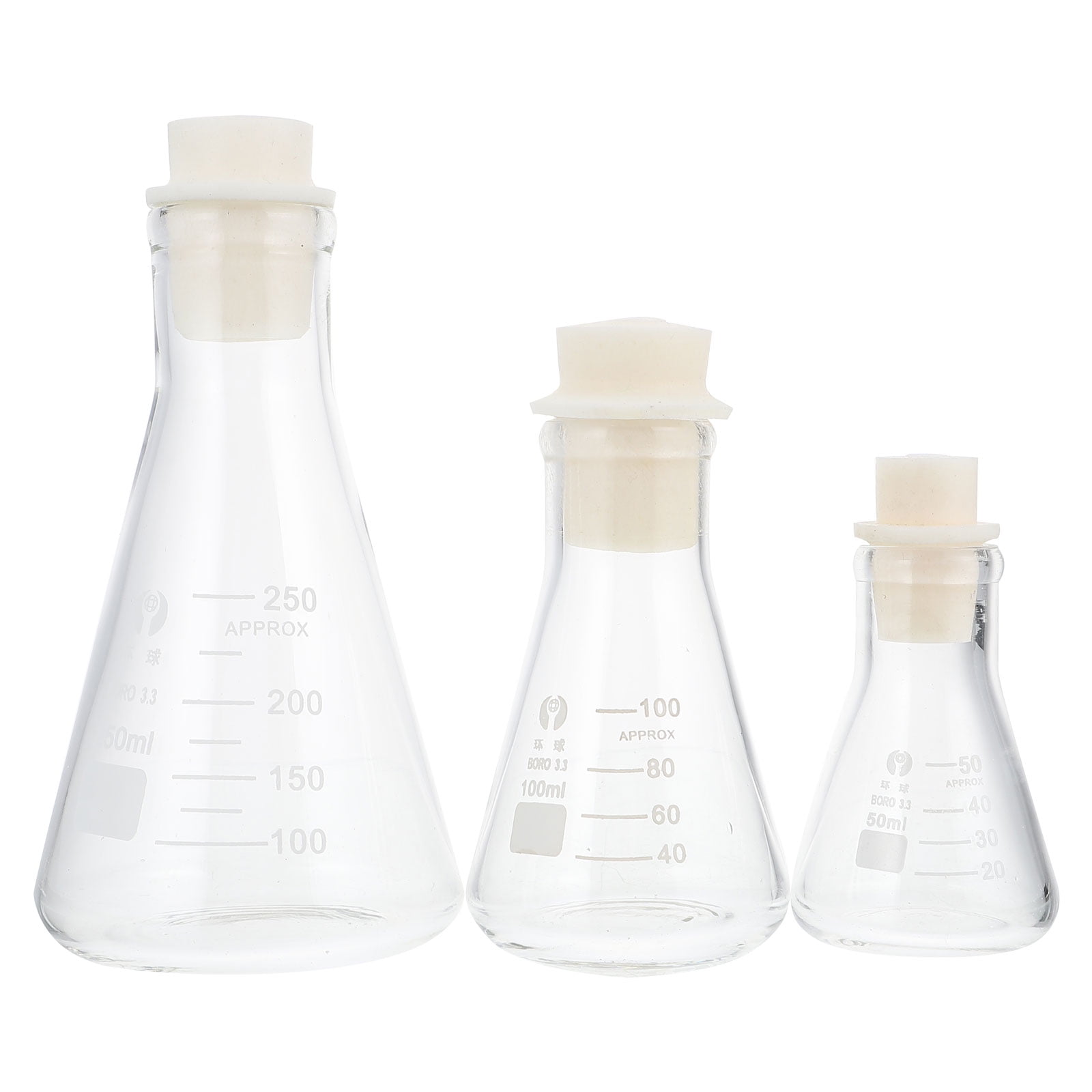 3Pcs Glass Conical Flasks Laboratory Thickened Flasks Experiment Supply ...
