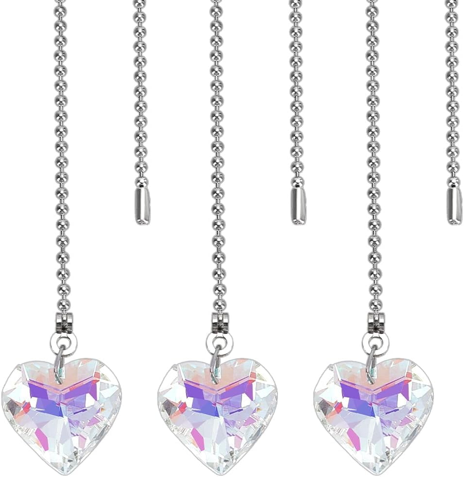 3Pcs Glass Heart Ceiling Fan Pull Chain Extenders Faceted Colorful ...