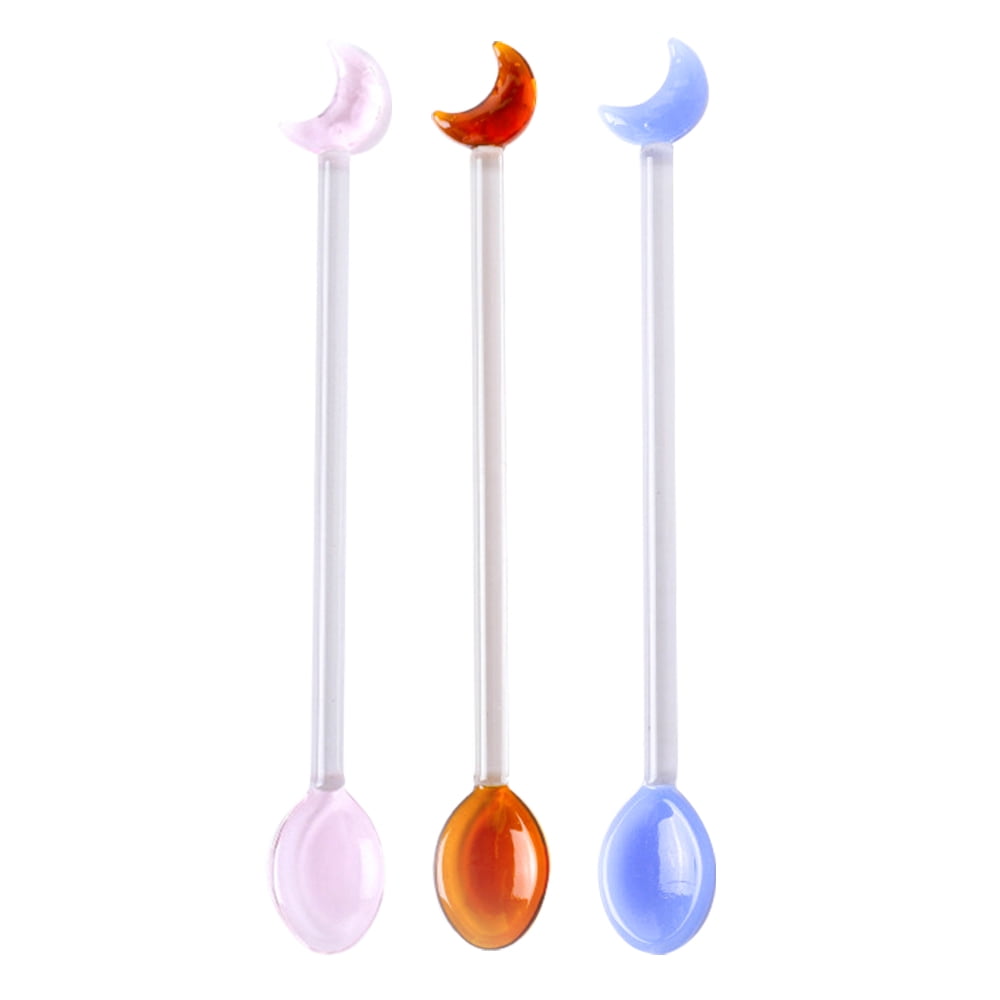 3Pcs Glass Spoons Moon Stirring Rod Heat Resistant Teaspoon For Coffee ...
