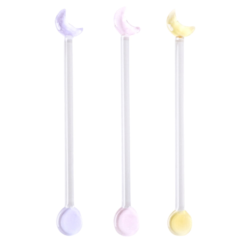 3Pcs Glass Swizzle Sticks for Cocktails Drinks, Moon Stirrer Sticks for ...