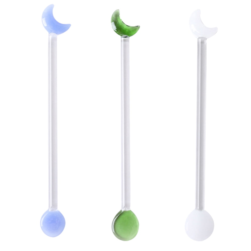 3Pcs Glass Swizzle Sticks for Cocktails Drinks, Moon Stirrer Sticks for ...