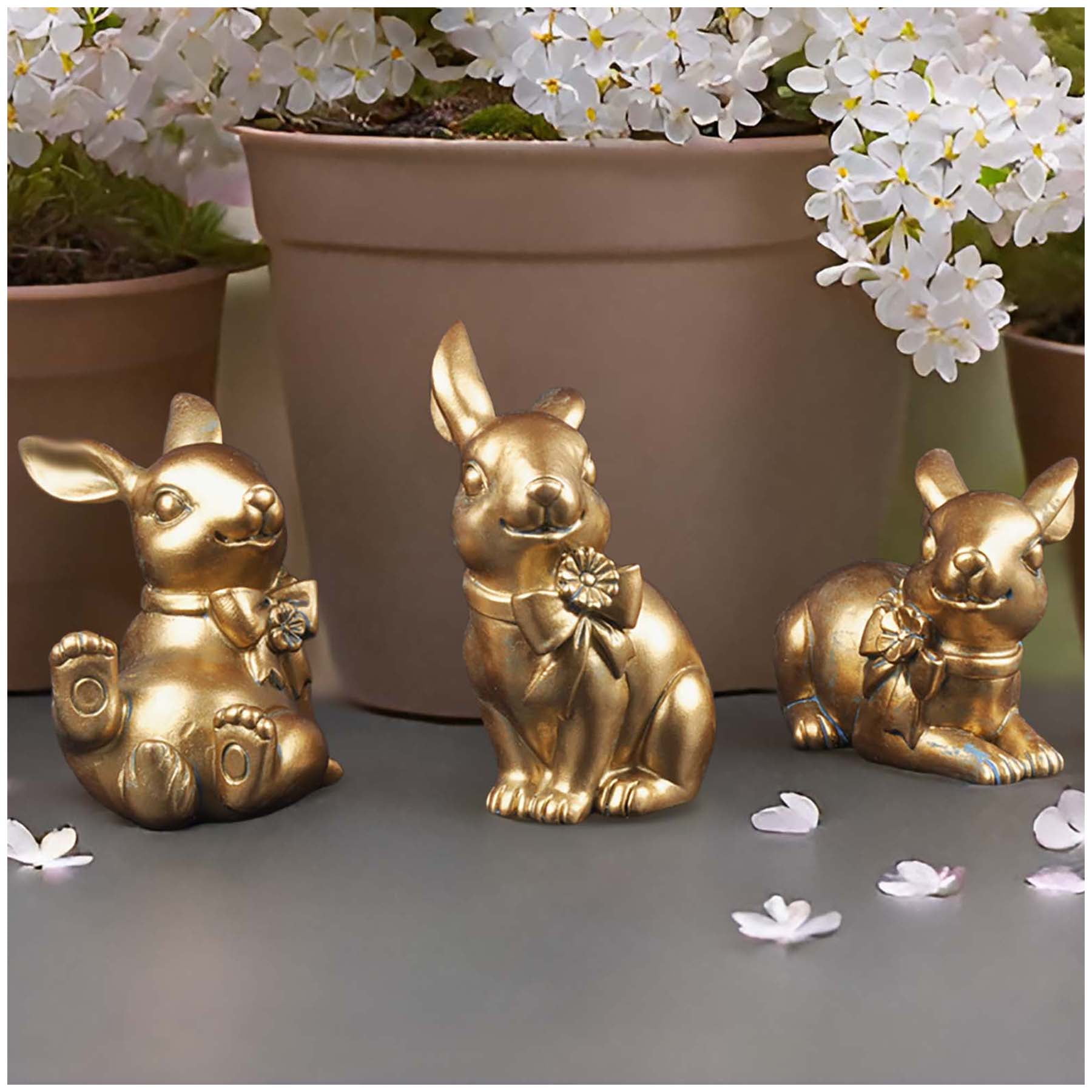 3Pcs Gold Easter Bunny Figurines - Mini Resin Easter Rabbit Decor for ...